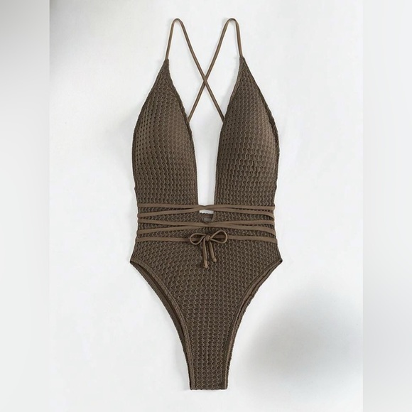 Swim | Brown Knit Onepiece Bathing Suit New | Poshmark
